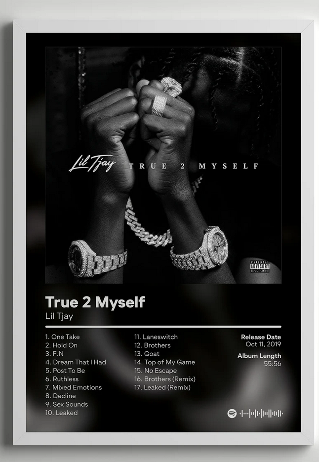 True To My Self - Lil Tjay Music Poster, Album Cover Art, Personalized ...